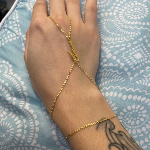 Custom Hand Chain, Name Hand Chain Slave, Adjustable Name Bracelet ...