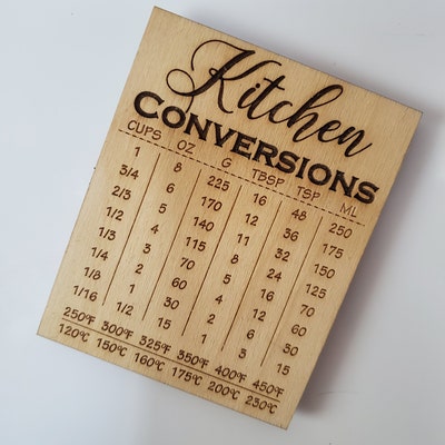 Kitchen Conversion Chart Wooden Fridge Magnet, Wood Engraved Kitchen ...