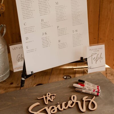 Modern Wedding Alphabetical Seating Chart Sign, Printable Table ...