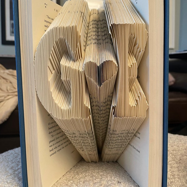 Two Initials, With Heart in Middle, Book Sculpture, Wedding Gift, Paper ...