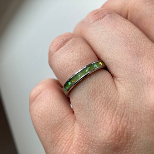 Peridot Ring, Opal and Peridot Band, Gemstone Rings, Peridot Vow ...