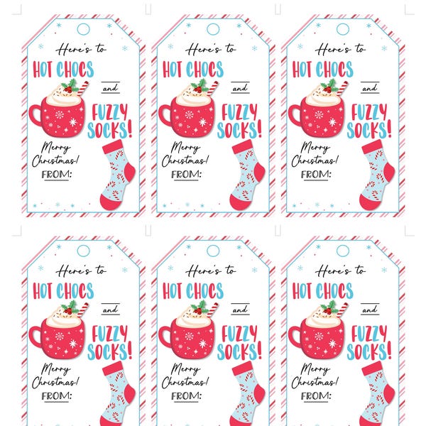 Hot Chocs and Fuzzy Socks Gift Tag Printable, Christmas Socks Tag, Hot ...