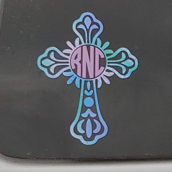 Christian Cross Monogram Decal, Monogram Sticker, Yeti Decal, Car Decal ...