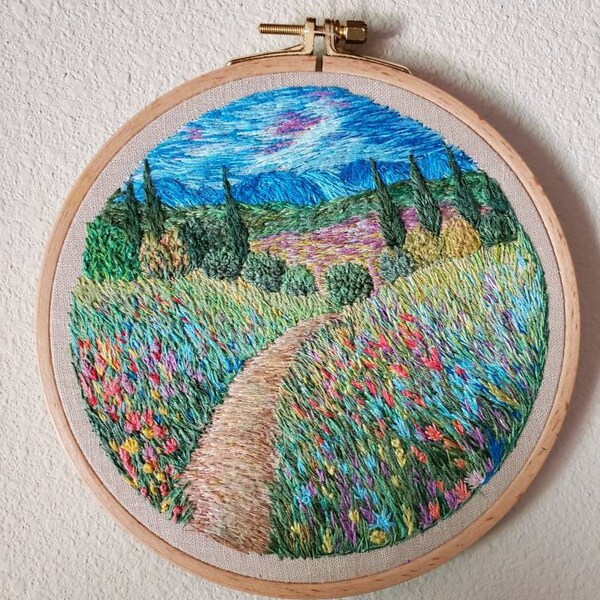 Thread Painting Inspired by Claude Monet. Hand Embroidery. Pastoral ...