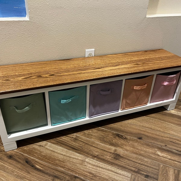 Oak Top Entryway Bench: Pine Base Shoe Storage Cubbies - Etsy
