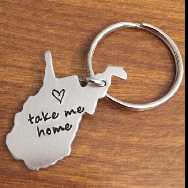Home Keychain ANY State Kechain Personalized Hand Stamped Keychain Long ...