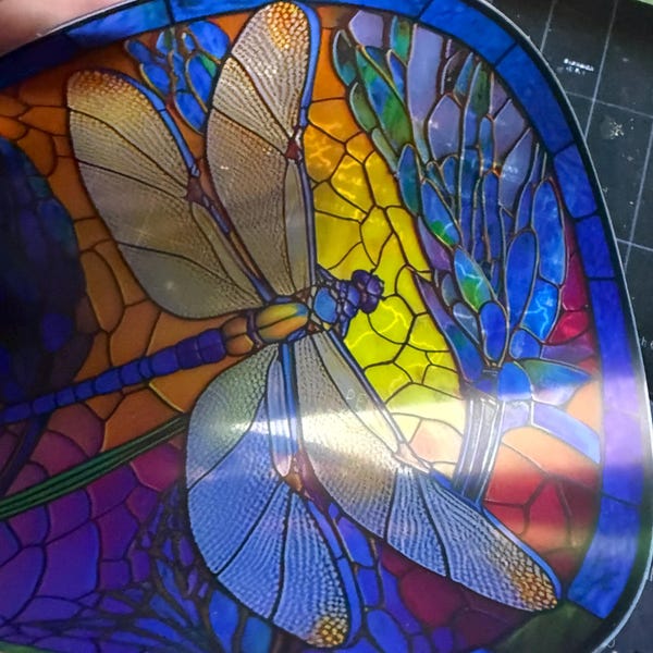 Dragonfly Faux Stained-glass WINDOW CLING Glossy, Translucent, Double ...