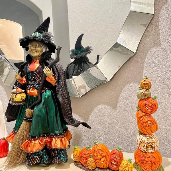 Creepy Hee Hee Ghost Looking up Standing on Skulls Figurine Halloween ...