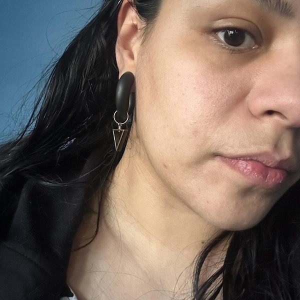 Triangle Gauged Hoop Earrings, Brass Triangle, Geometric Gauges, Clay ...