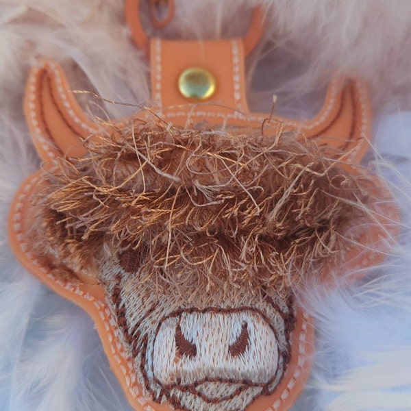 Fringed Highland Cow Keychain Key Fob Snap Tab in the Hoop Machine ...