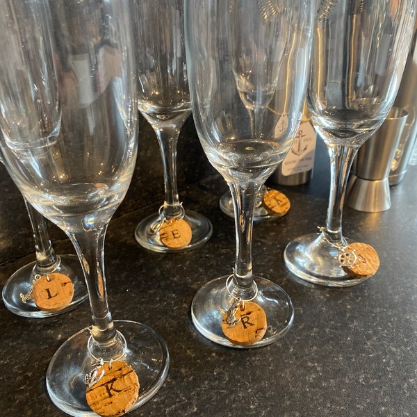 Grapes & Wine Bottle - Handmade Personalised Cork Wine Glass Charms - Wedding, Wedding Favour ...