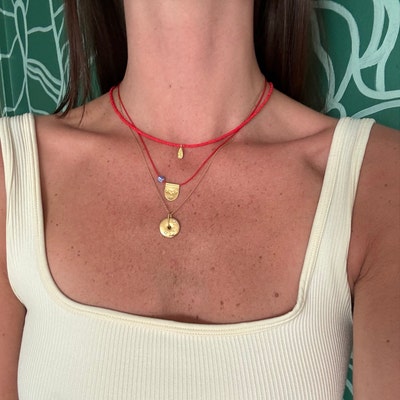 925 Sterling Silver Plate Necklace, Gold Plate Necklace, Red String ...