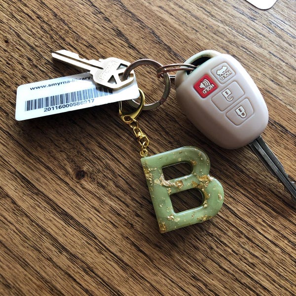 Custom Initial Keychain | Pastel & Gold Letter Keychain | Resin Letter ...