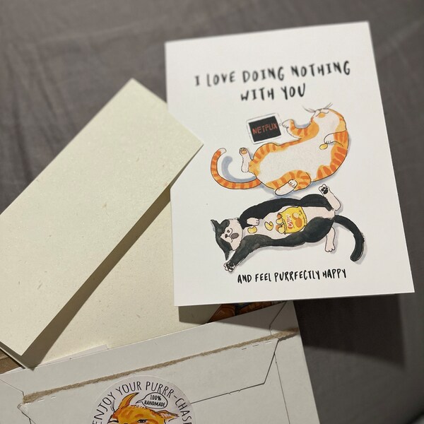 Netflix and Chill Cat Valentines Card for Boyfriend - I Love Doing ...