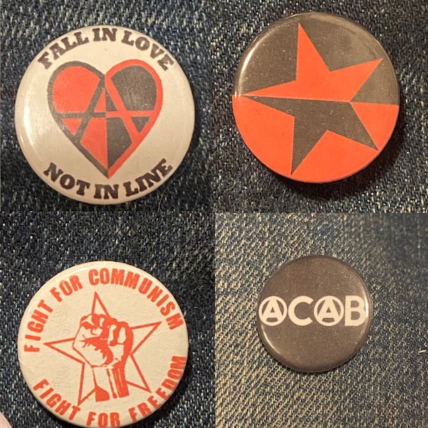 4 Anarchist Badges Anarcho-communist Pins Protest Buttons Anarchy Star ...