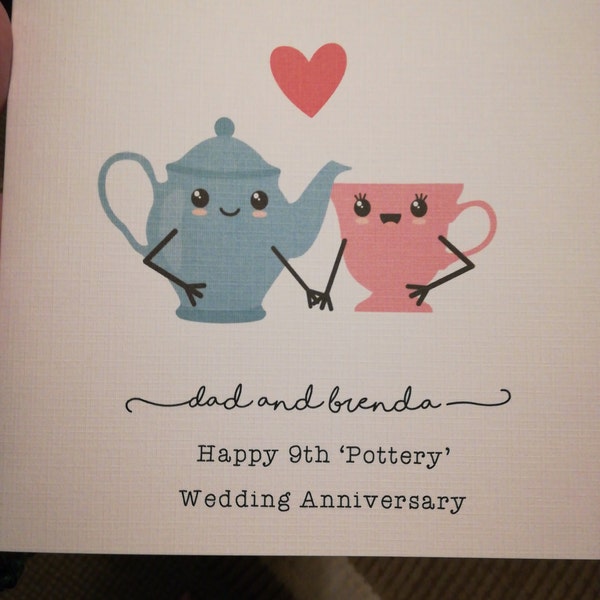Personalised 9th Pottery Anniversary Card- Wedding Anniversary Wording ...