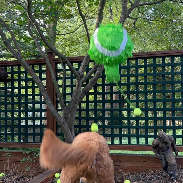 Green Tennis Ball Piñata for Dogs 14in, Puppy Party Decoration, Pet ...