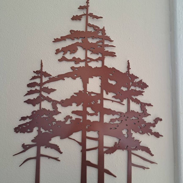 Wispy Pine Tree Metal Wall Art | Cedar Tree Metal Sign | Four Trees ...