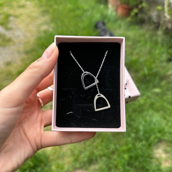 Silver Double Stirrup Necklace, Stirrup Lariat Necklace , Stirrup ...