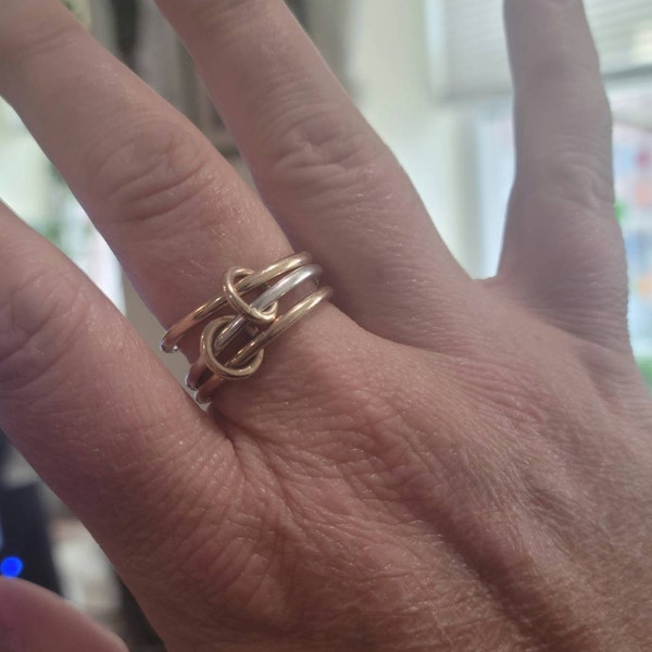 Two-tone Connected Ring: 14KGF Gold and Sterling Silver Stacking Ring ...