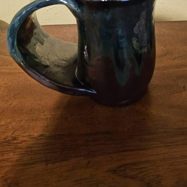 Ceramic Handwarmer Mug, Green and Black Glaze, Open-pocket Design - Etsy