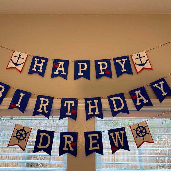 Nautical Happy Birthday Banner, Anchors Boat Party Kids Party ...