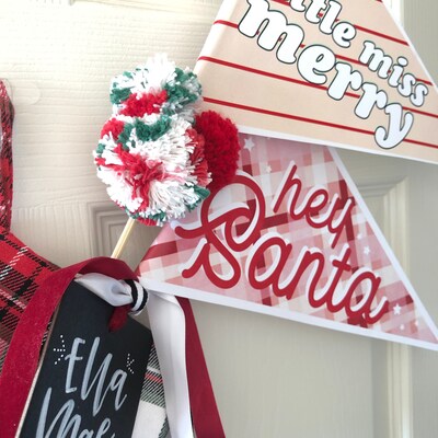Christmas Pennant Flag Banner Hey Santa Red Pink Instant Printable - Etsy