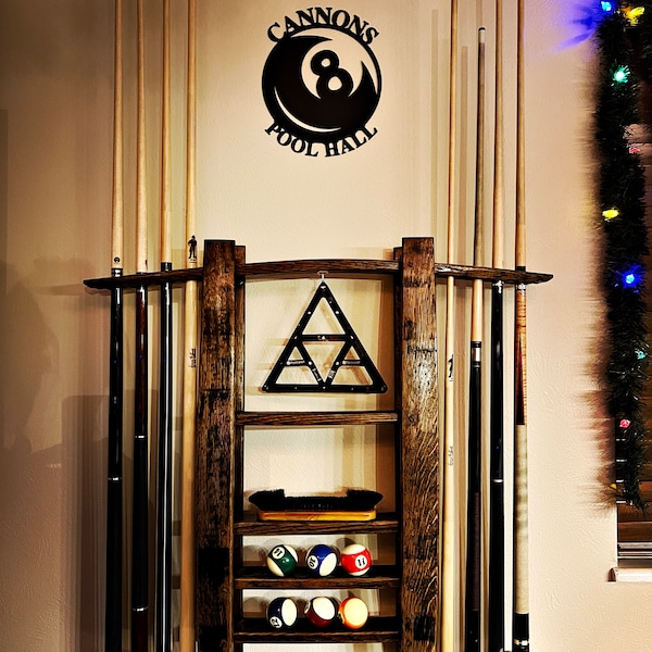 Pool Cue Rack/bourbon Barrel Wood/8 Ball Pool/barrel Furniture/whiskey ...