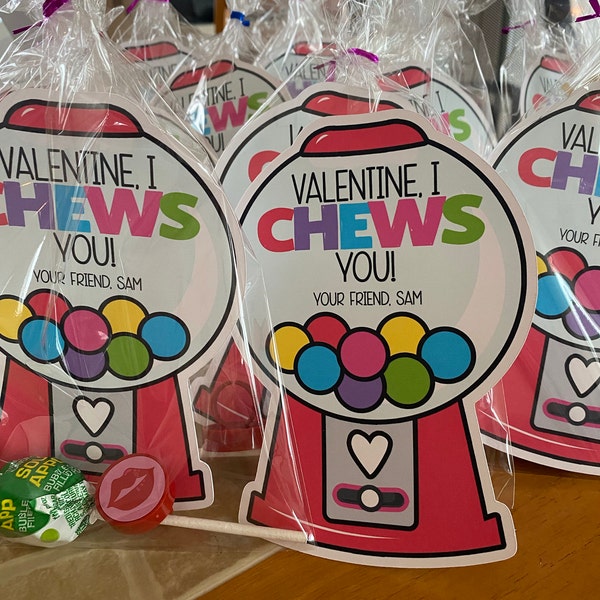 Gumball Machine Kids Valentines Cards, I Chews You Valentine's Day Card ...