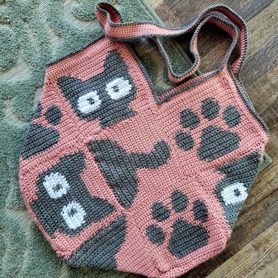 Cute Cats Bag Crochet Pattern, Crochet Bag Pattern, Crochet Tote Bag ...