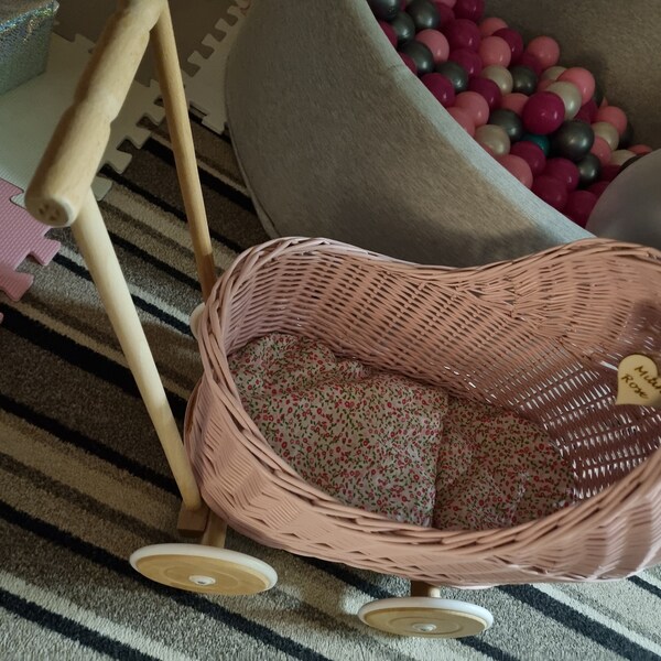 CUSTOMISABLE Handmade Natural Wicker Rattan Dolls Pram, Choose Your ...