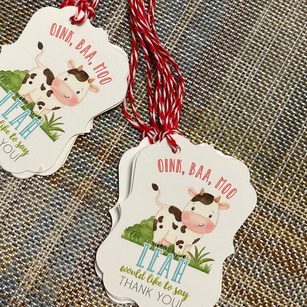 Cow Boy Red Farm Thank You Gift Tags - Cow Barn Farm Party Favor Tags ...