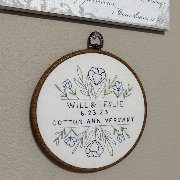 Custom Wedding Anniversary Embroidery Hoop - Cotton Anniversary Gift ...
