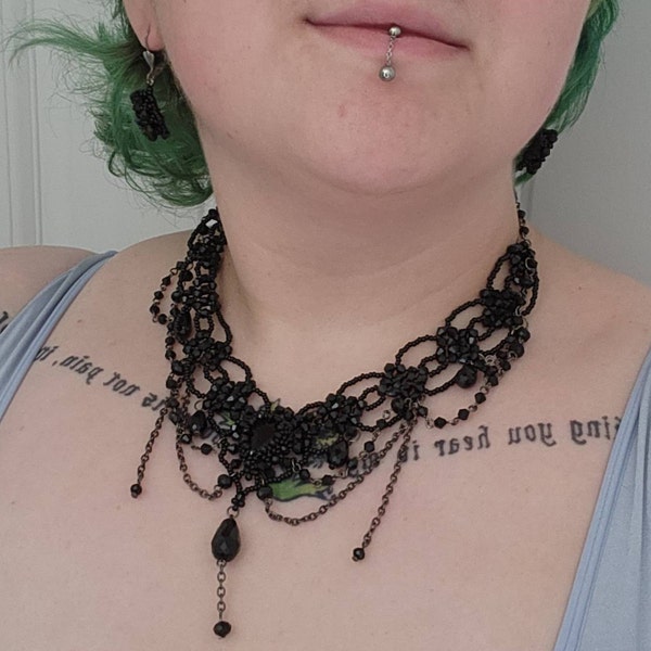 Dark Gothic Beaded Necklace: Czech Crystal, Victorian Bridal Jewelry - Etsy