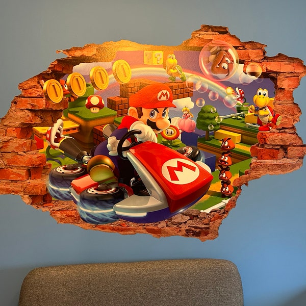 Videogames 3D Wall Decal, Kart Wall Sticker, Wall Tattoo, Wall Art ...