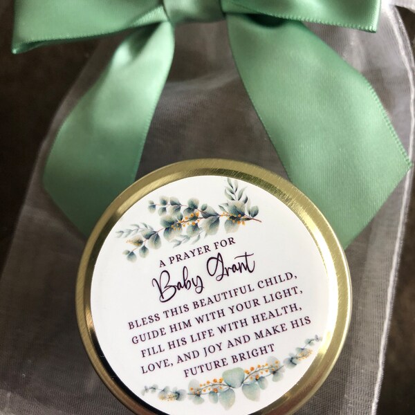 Personalized Baby Shower Candle Favors, Greenery Prayer Candles, Set of ...