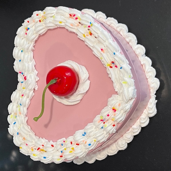 Cherry Fake Cake Jewelry Box With Mirror / Vintage Style Heart Trinket ...