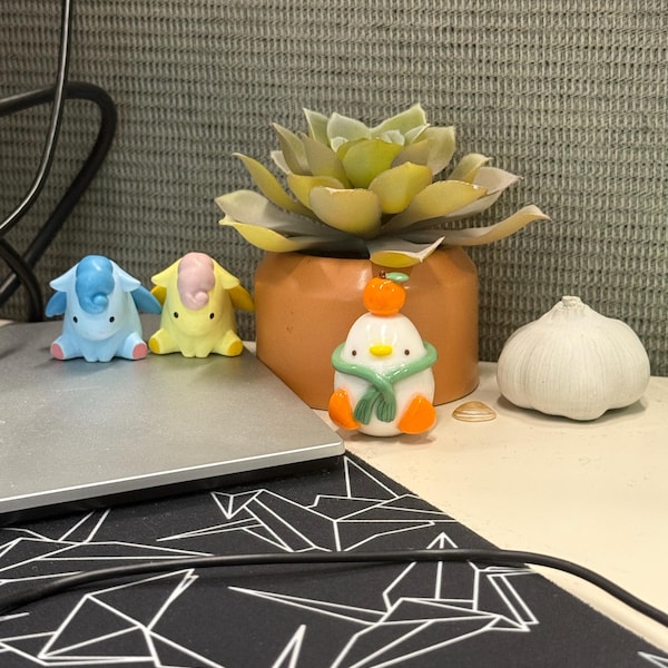 Clay Tangerine Duck Desk Friend: Kawaii Office Decor - Etsy