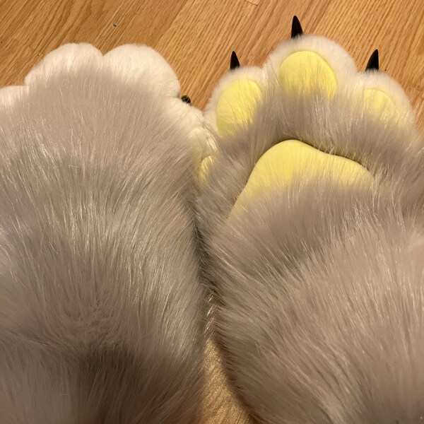 White and Purple Wolf Paw Gloves, Fluffy Kitten Fursuit Paws, Fox Paw ...