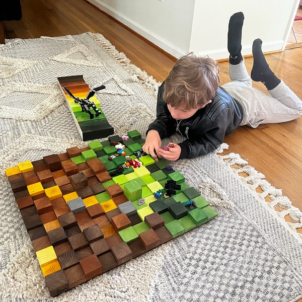 Minecraft Wood Wall Art, Wood Wall Decor, Wooden Mosaic, Abstract Wood ...