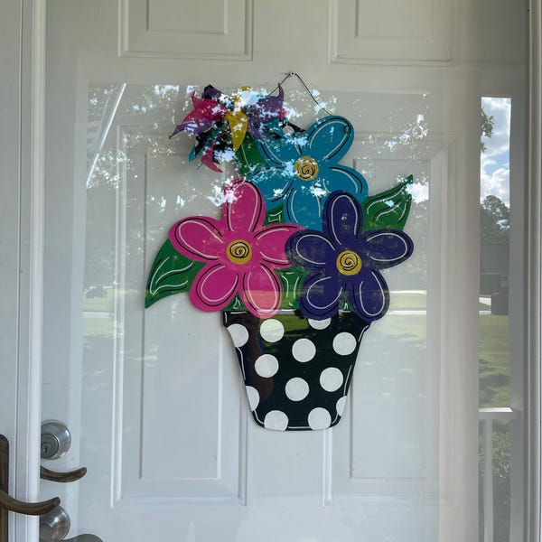Pot of Flowers Door Hanger. Spring Door Hanger. Summer Door Hangers ...