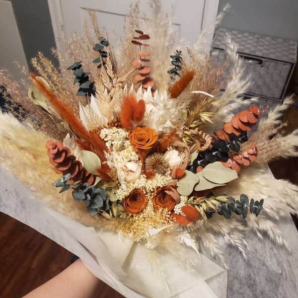 Rust Bridal Bouquet Boho Burnt Orange Bouquet Pampas Grass Bouquet ...