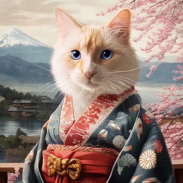 Geisha Cat Portrait From Photo, Japanese Style Pet Portrait, Pet ...