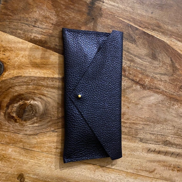 Blue Leather Clutch Purse in Seaglass, Powder Blue, Navy and Metallic ...