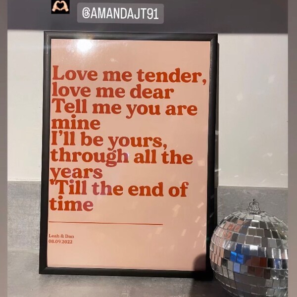 Custom Song Lyric Print Music Poster Wall Art A5 A4 A3 Typographic ...