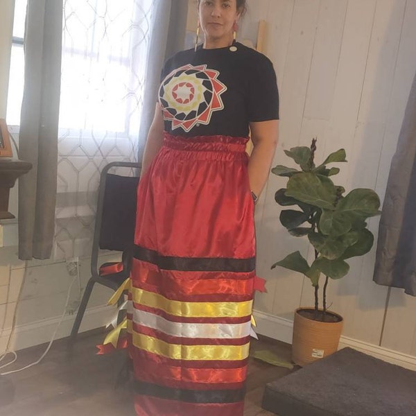 Native American Ribbon Skirt Red Satin Ribbon Skirt Indigenous Ribbon ...