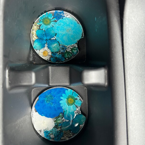 Pressed Flower Car Coasters, Set of 2, Floral Car Coasters, Car ...