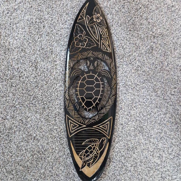 Hawaiian Hand Made Wall Decor Plaque Solid Black Wood Polynesian Fish ...