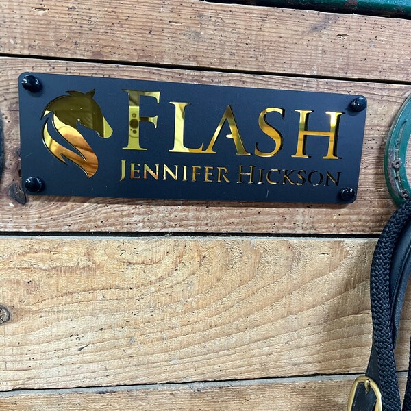 Horse Stable Name Sign, Classy New Laser Cut Designs Black With Gold ...
