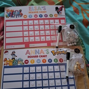 Personalised Re-usable Reward Chart With Velcro Stars, Wipeable Pen for ...